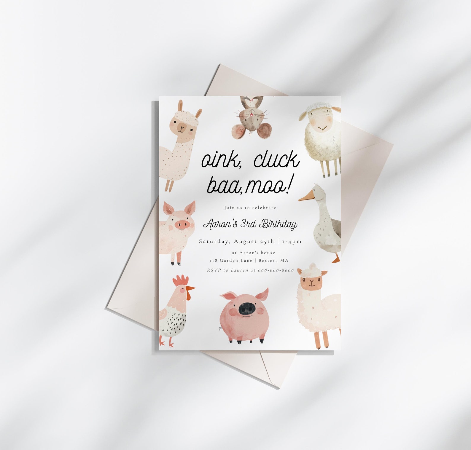Oink, Cluck, Baa, Moo Farm Cows Animals Birthday Invitation Template ...