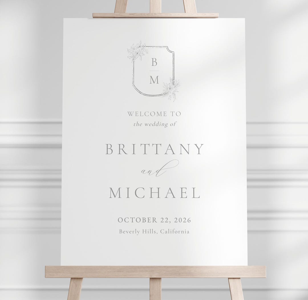 Editable Modern Wedding Floral Crest Welcome Sign Template Ceremony ...