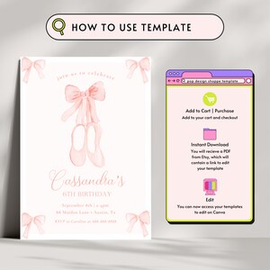 Editable Kids Birthday Invitation Slippers & Bows Pink Blush Invite ...