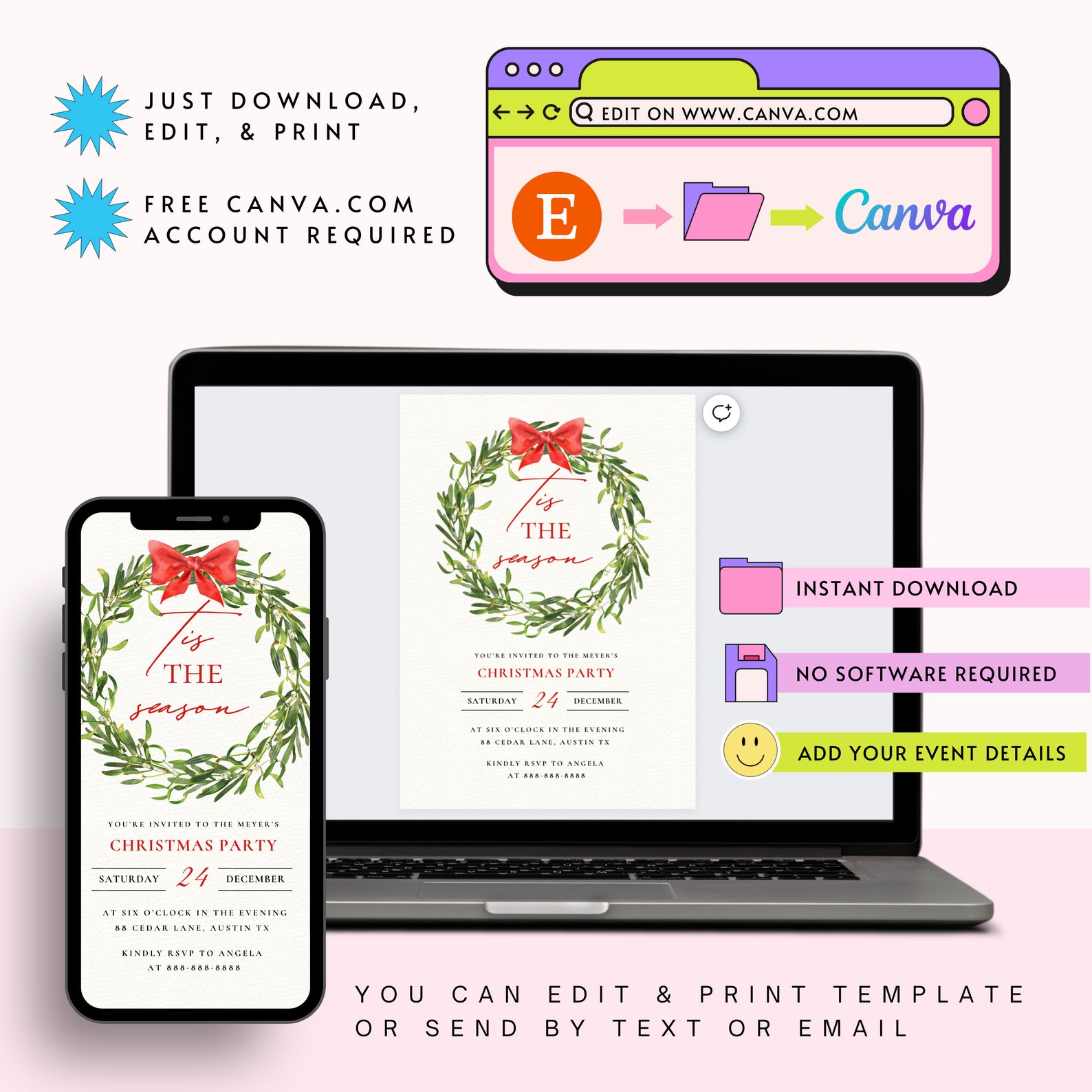 Editable Christmas Party Invitation Present Invitation - Etsy