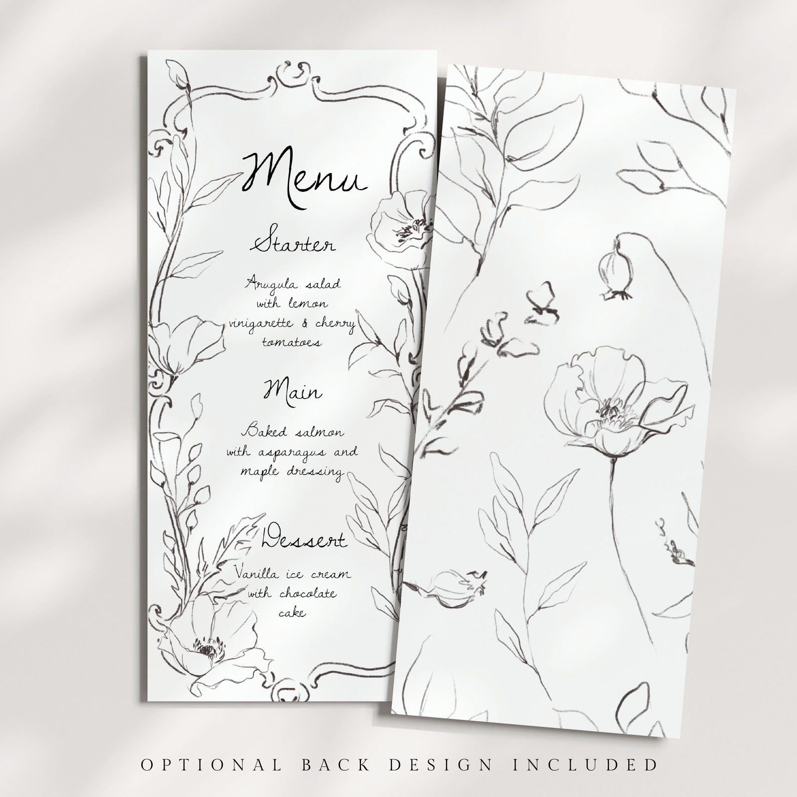 Editable Handwritten Script Floral Calligraphy Menu Template Wren ...