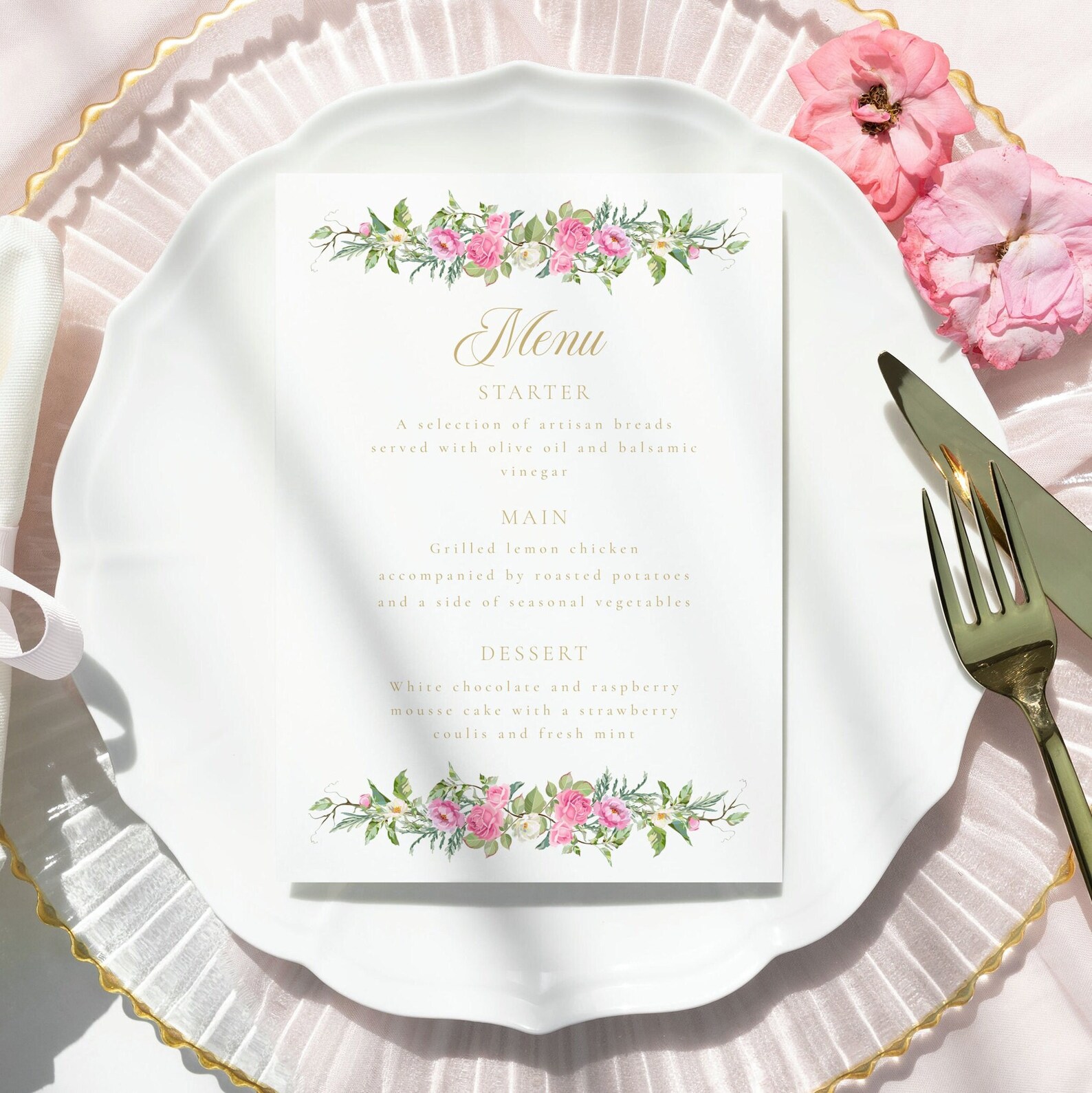 Editable Pink Floral Border Menu Bridal Shower Wedding Event Menu ...