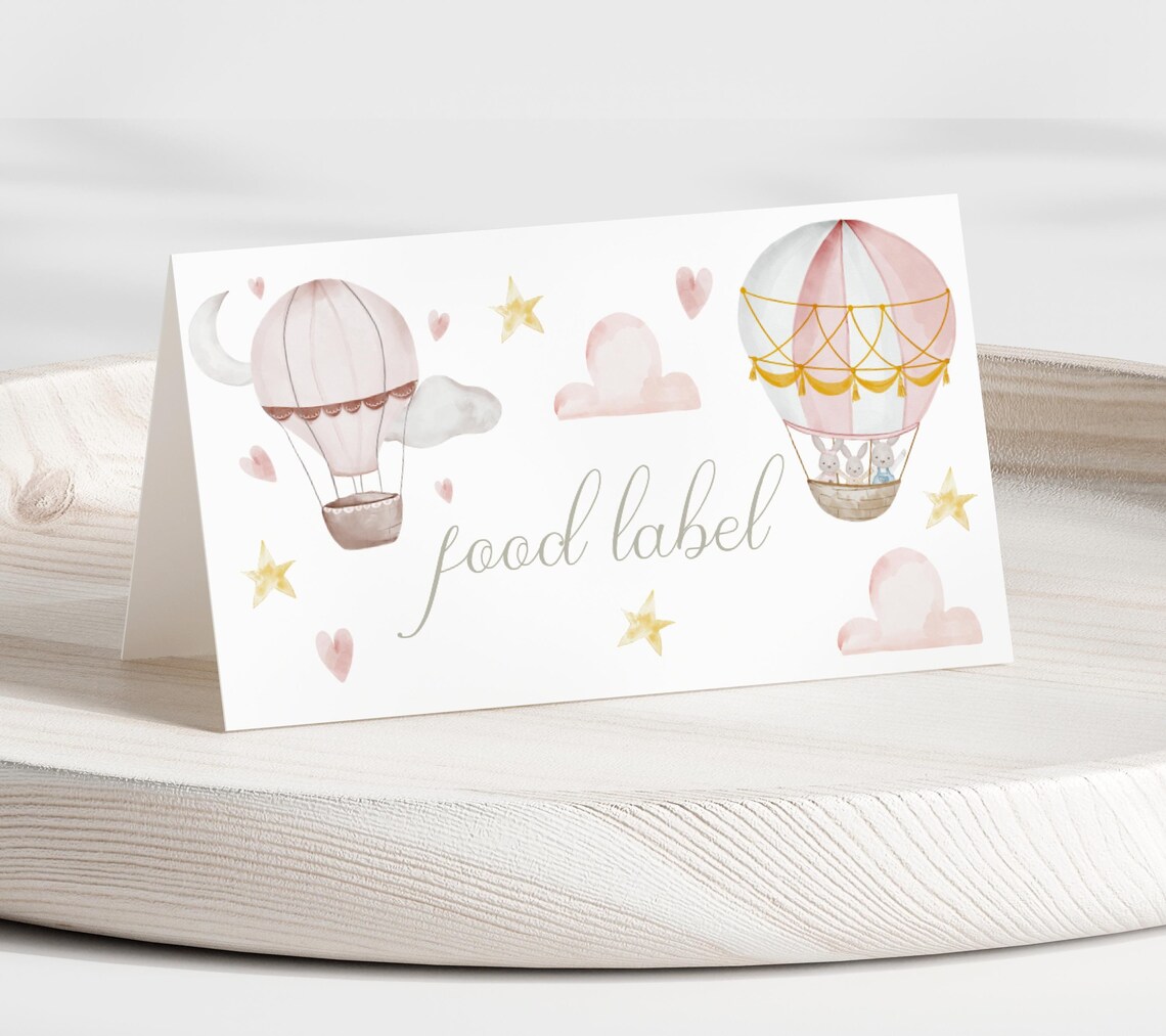 Editable Adventure Awaits Hot Air Balloon Bunny Clouds Birthday Food ...