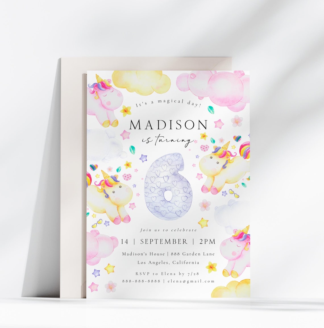 Editable Magical Day Unicorn 6th Birthday Invitation Template | Turning ...