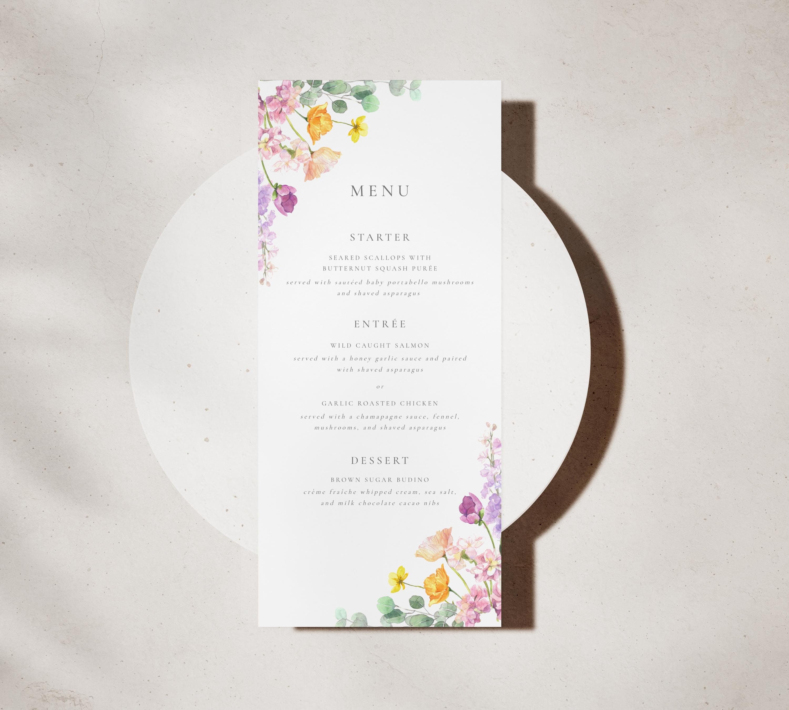 Floral Menu Garden Wedding Bridal Shower Editable Modern Event Menu ...
