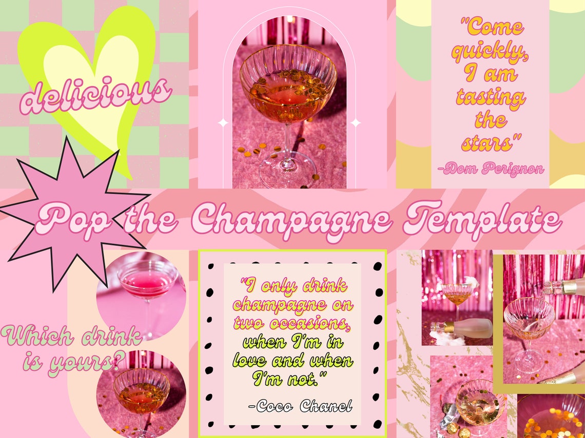 Pop the Champagne Instagram Post Canva Templates Gold - Etsy