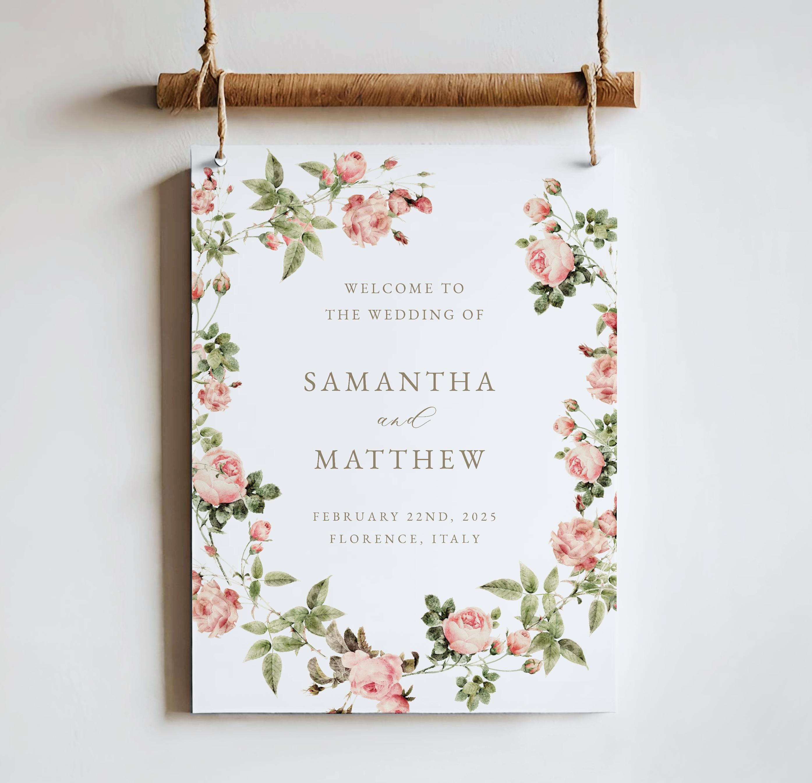 Editable Shabby Chic Vintage Rose Wedding Chinoiserie Welcome Sign ...
