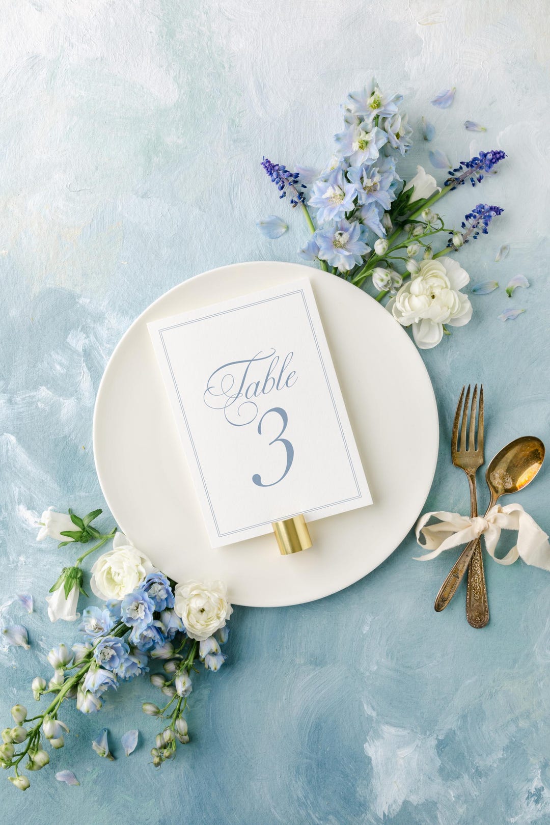 Editable Elegant Script Calligraphy Font Blue Frame Table Numbers 5x7 ...