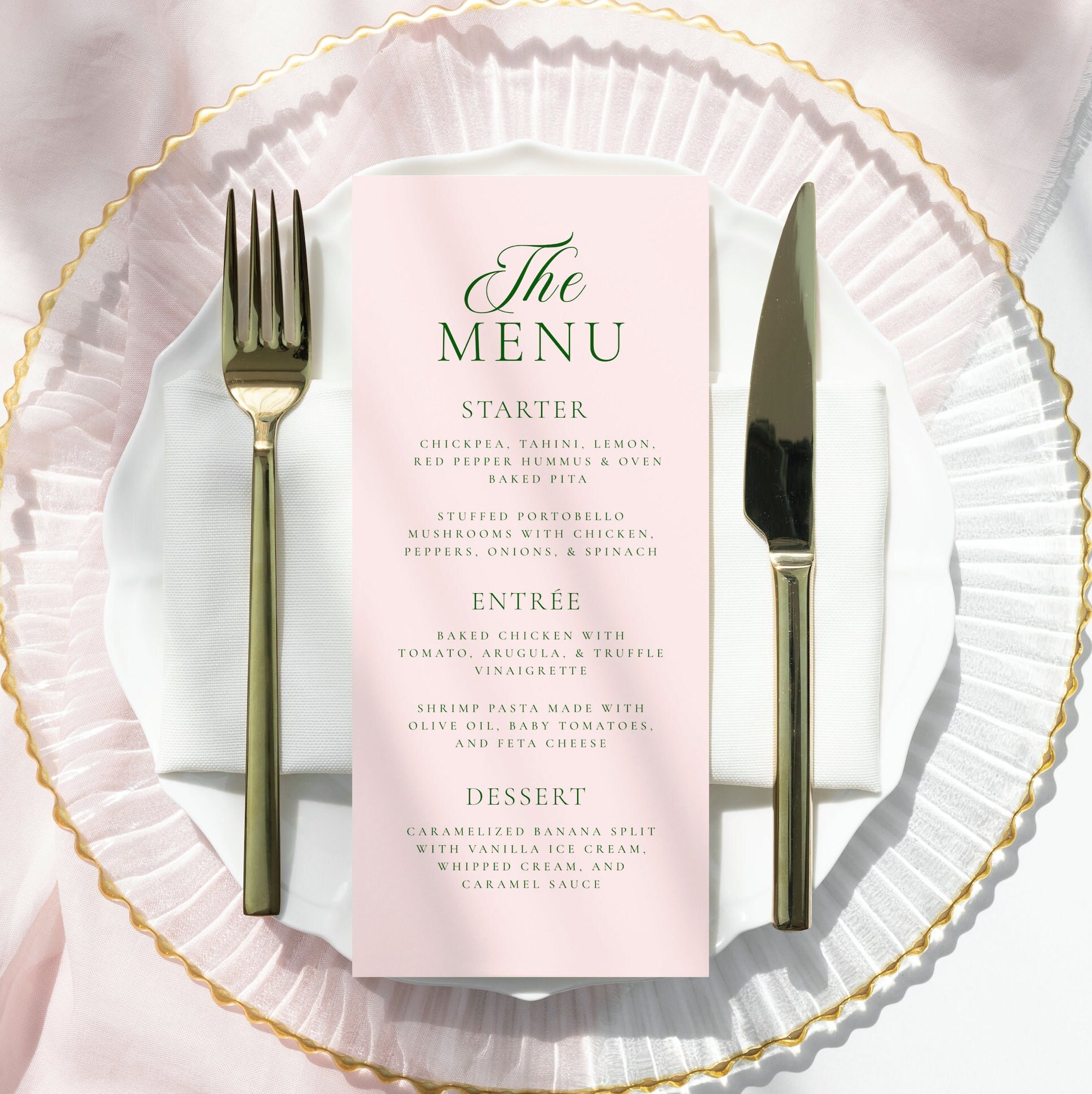 Editable Pink Blush Modern Script Menu Ivy Green Template Printable ...