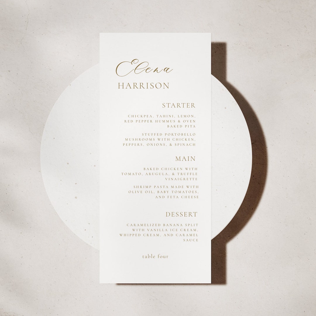 Editable Modern Beige Blush Menu Template | Printable Menu Card 4 X 9 ...