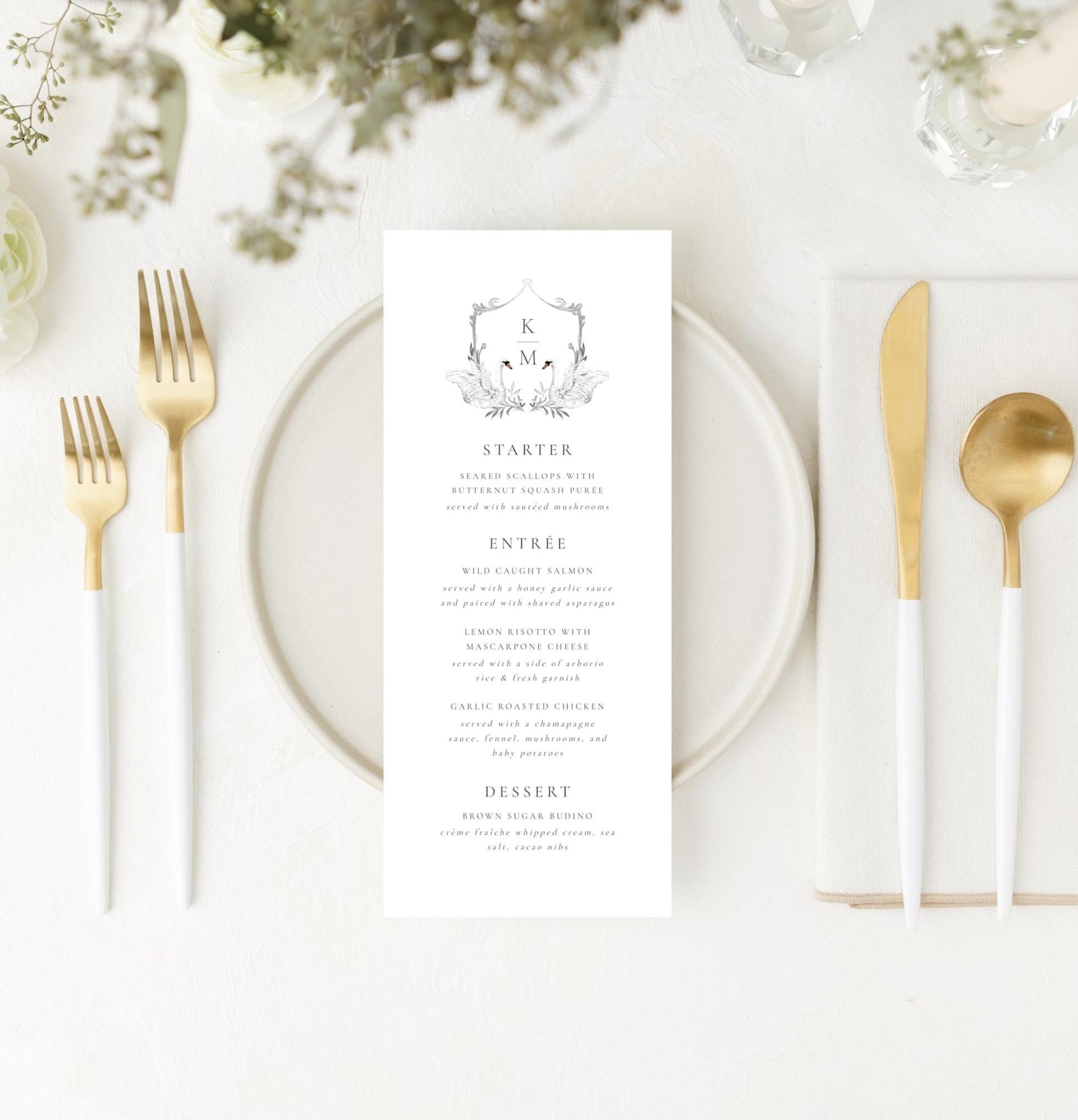 Editable Swan Crest Monogram Wedding Menu Event Menu Template | Custom ...