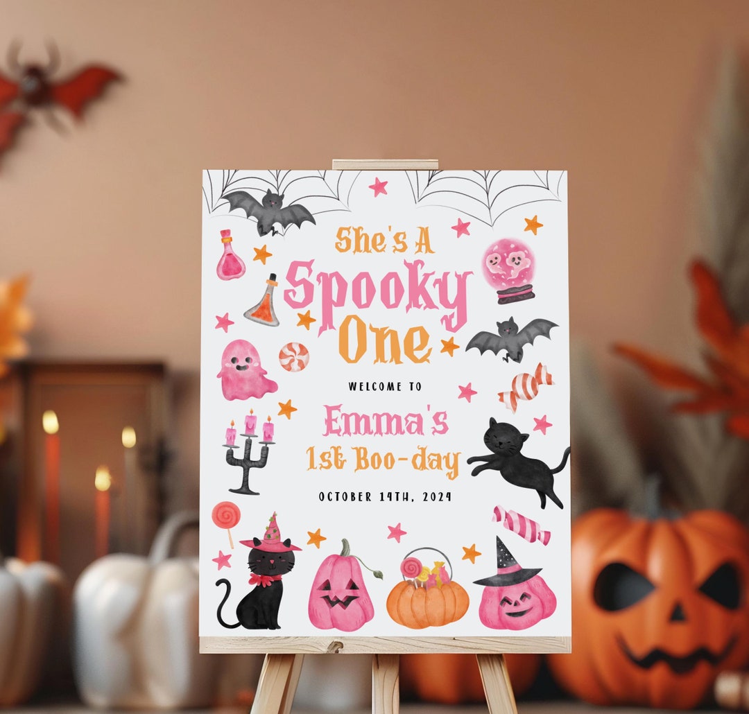 Spooky One Birthday Welcome Sign Template Halloween Theme | Turning One ...