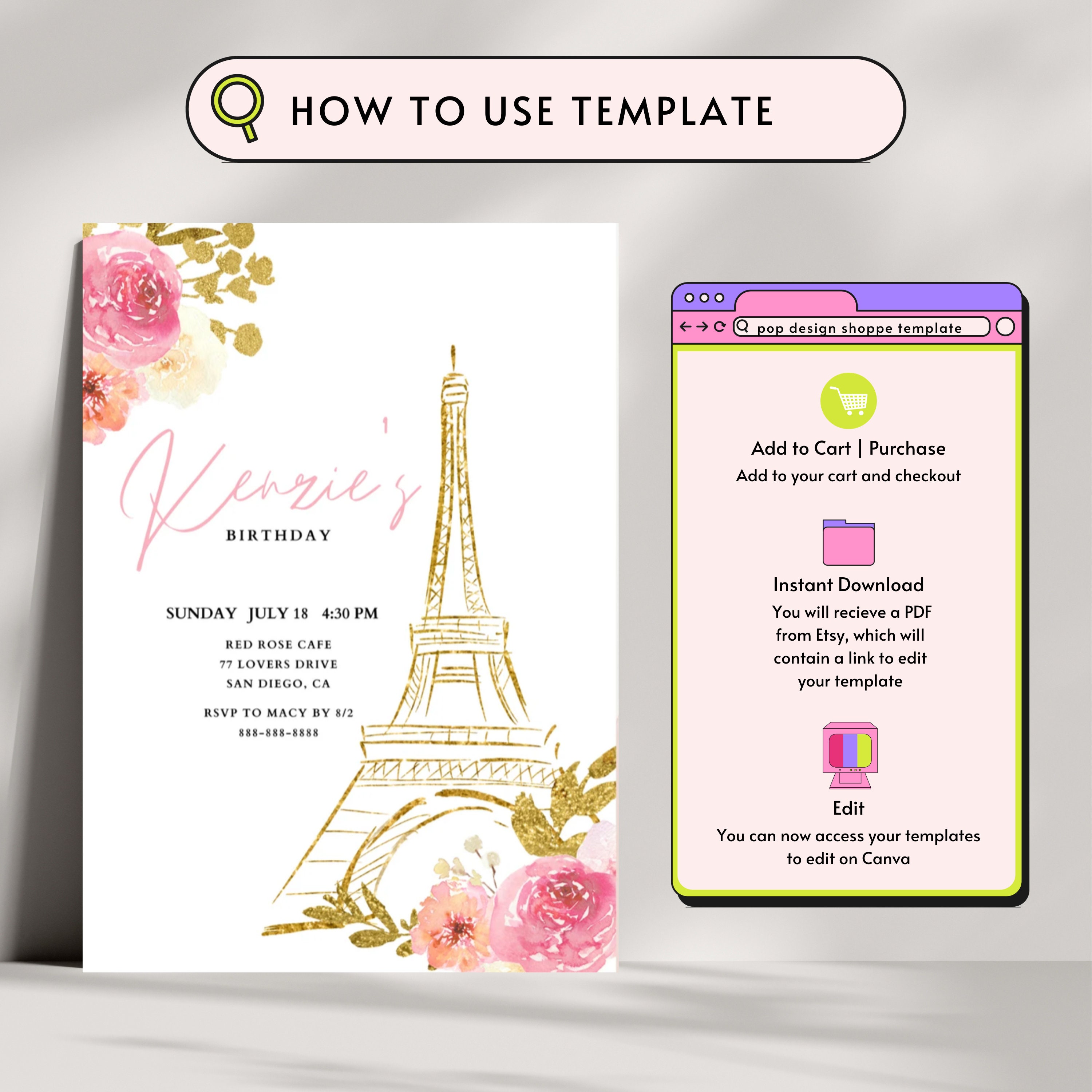 Paris Blooms Birthday Party Invite, Parisian French Printable, Paris ...