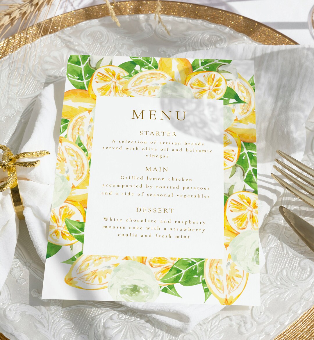 Editable Lemon Bridal Shower Wedding Event Menu Template Printable Menu ...