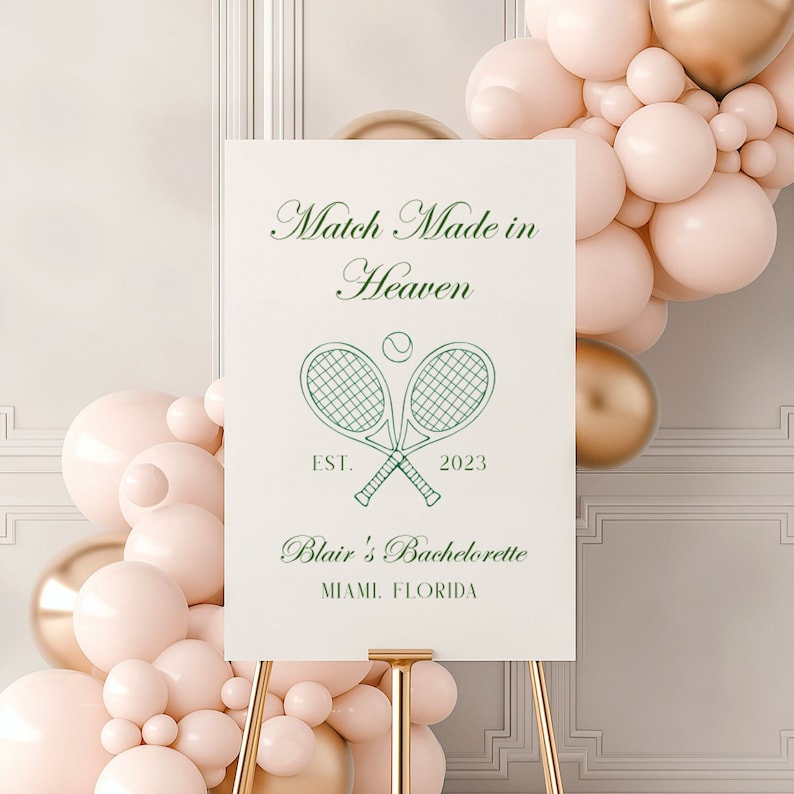 Editable Tennis Match Made in Heaven Bachelorette Party Welcome Sign ...