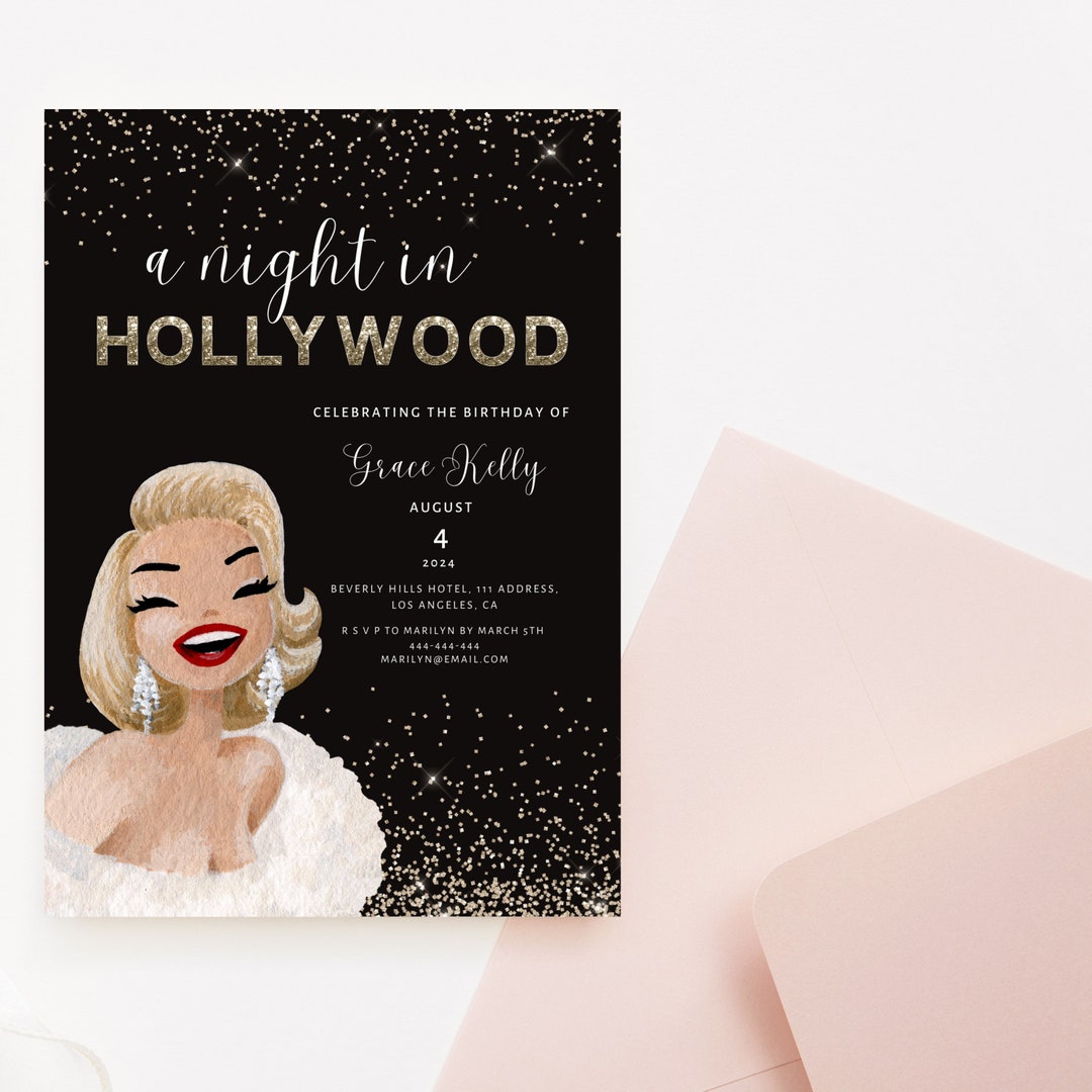 A Night in Hollywood Birthday Party Invite, Old Hollywood Glitter ...