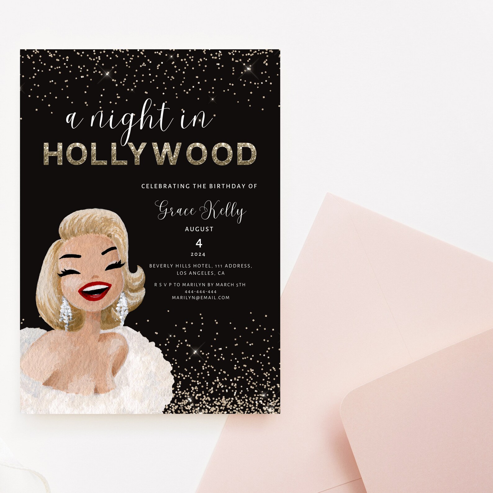 A Night in Hollywood Birthday Party Invite Old Hollywood - Etsy