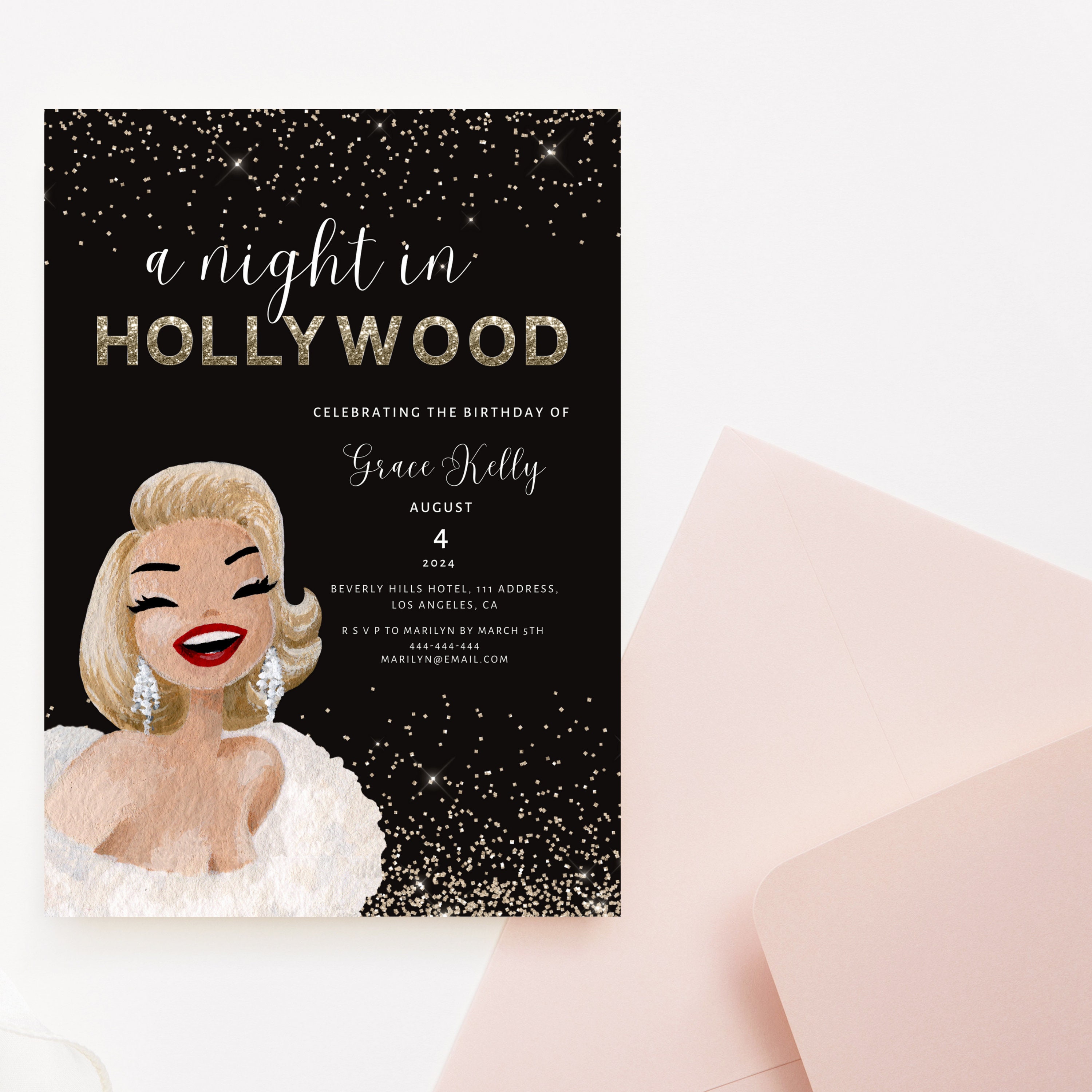 A Night in Hollywood Birthday Party Invite Old Hollywood - Etsy