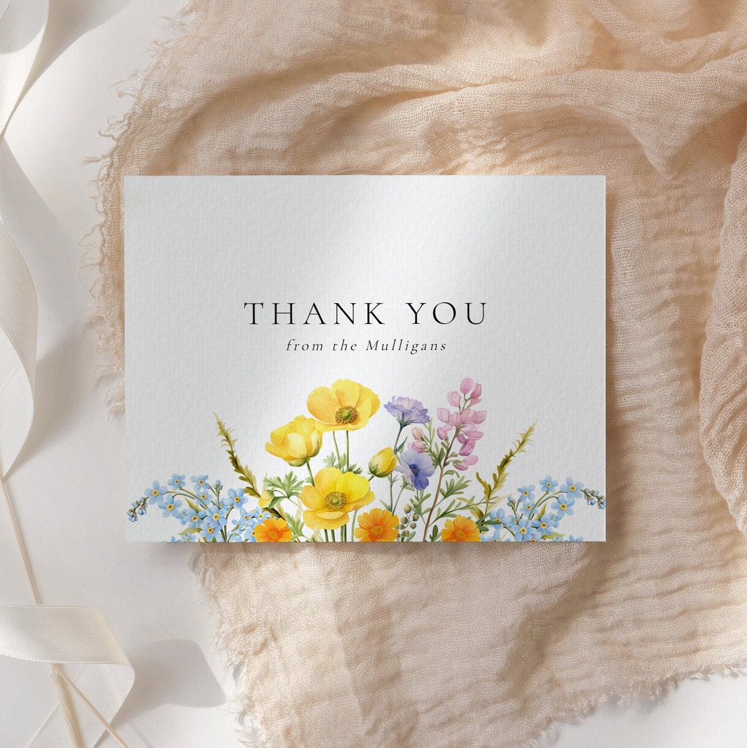 Editable Colorful Wildflowers Spring Florals Thank You Card Template ...