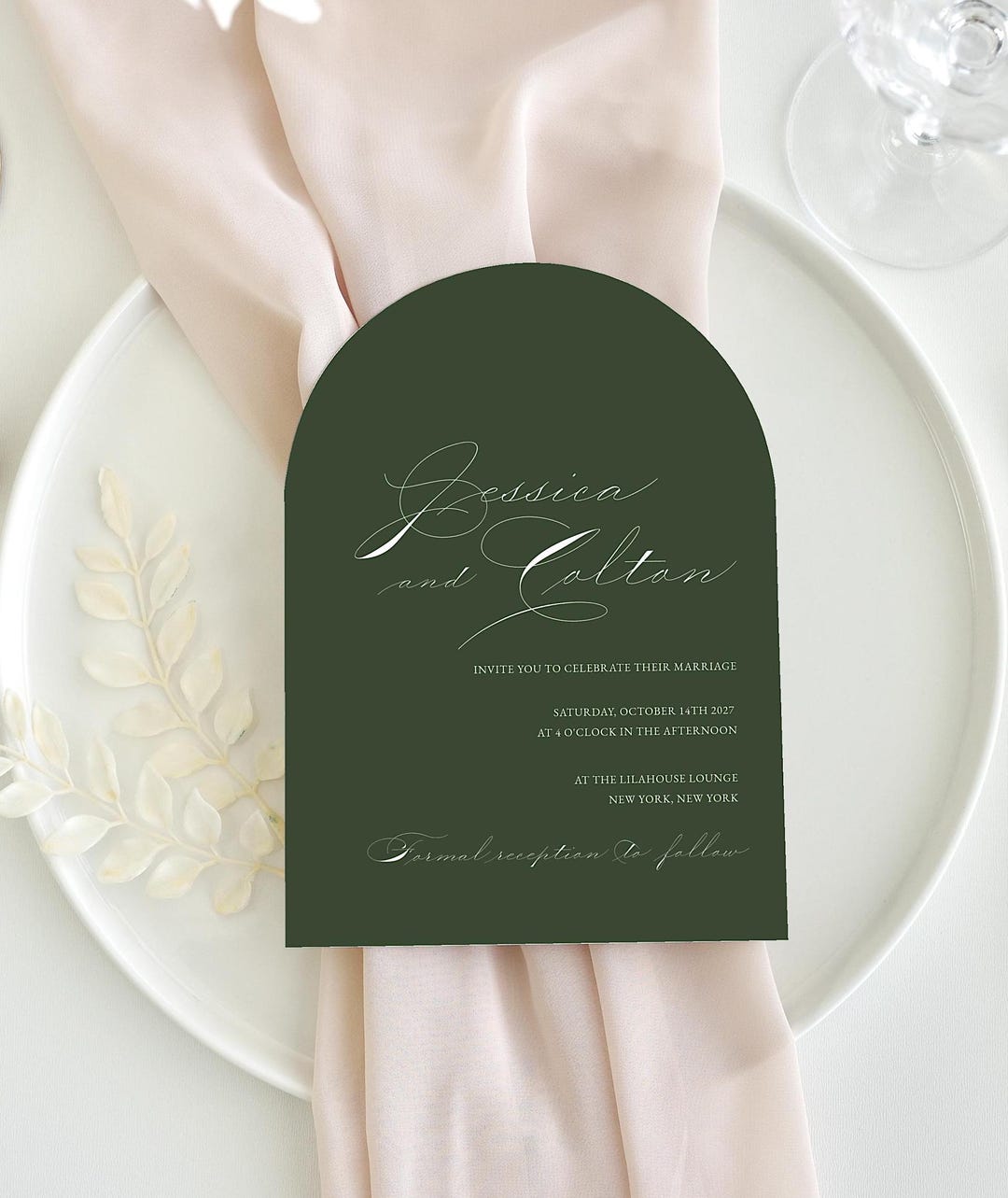 Editable Dark Sage Green Arch Script Wedding Suite 5x7 Invitation ...