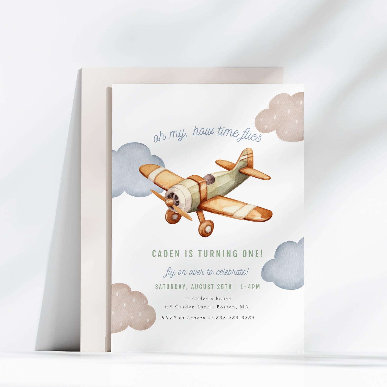 Editable My Oh My How Time Flies Birthday Boy Invitation Template |airplane Pilot Aviation Sky ...
