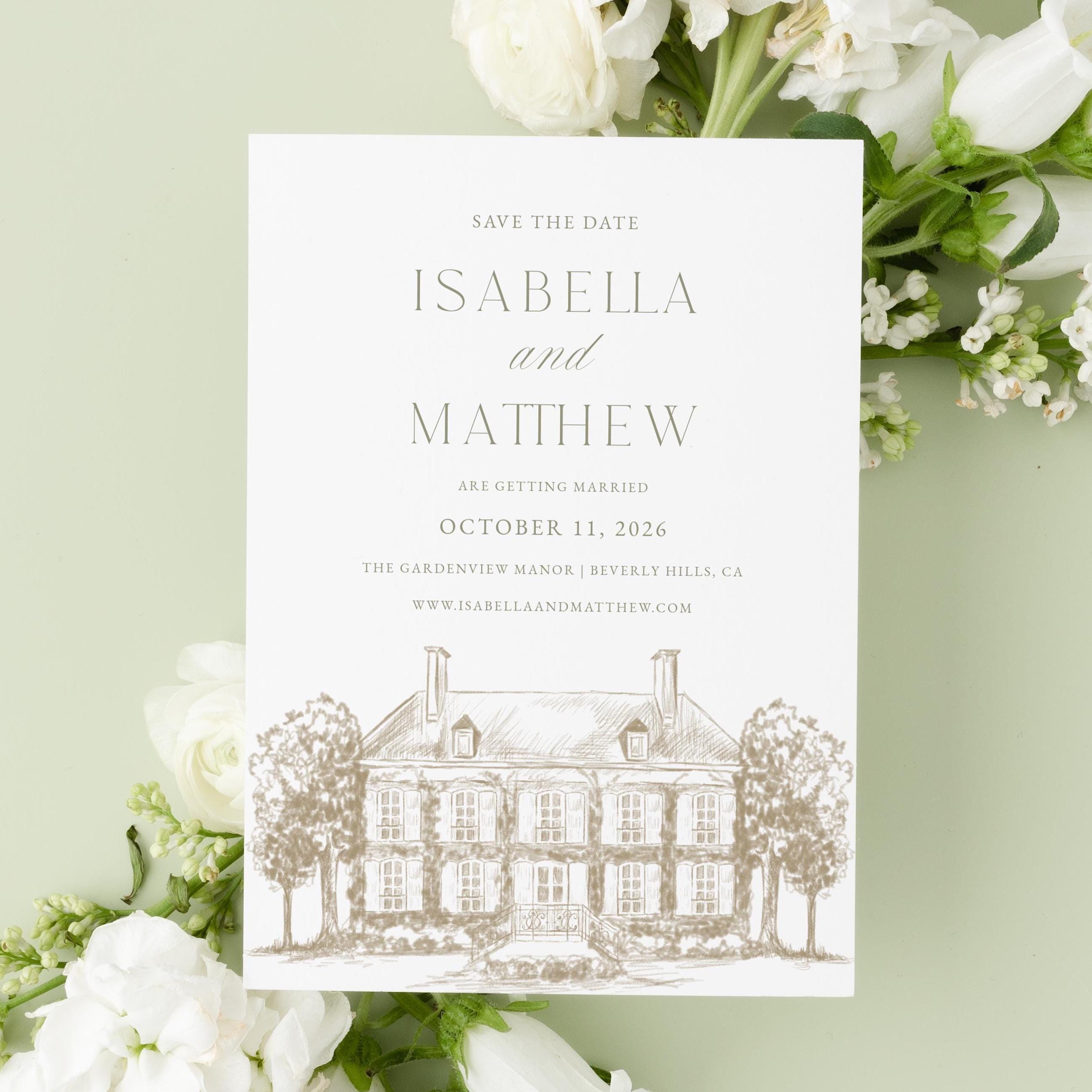 Editable Gold Venue Mansion Chateau Illustration Save the Date Wedding ...