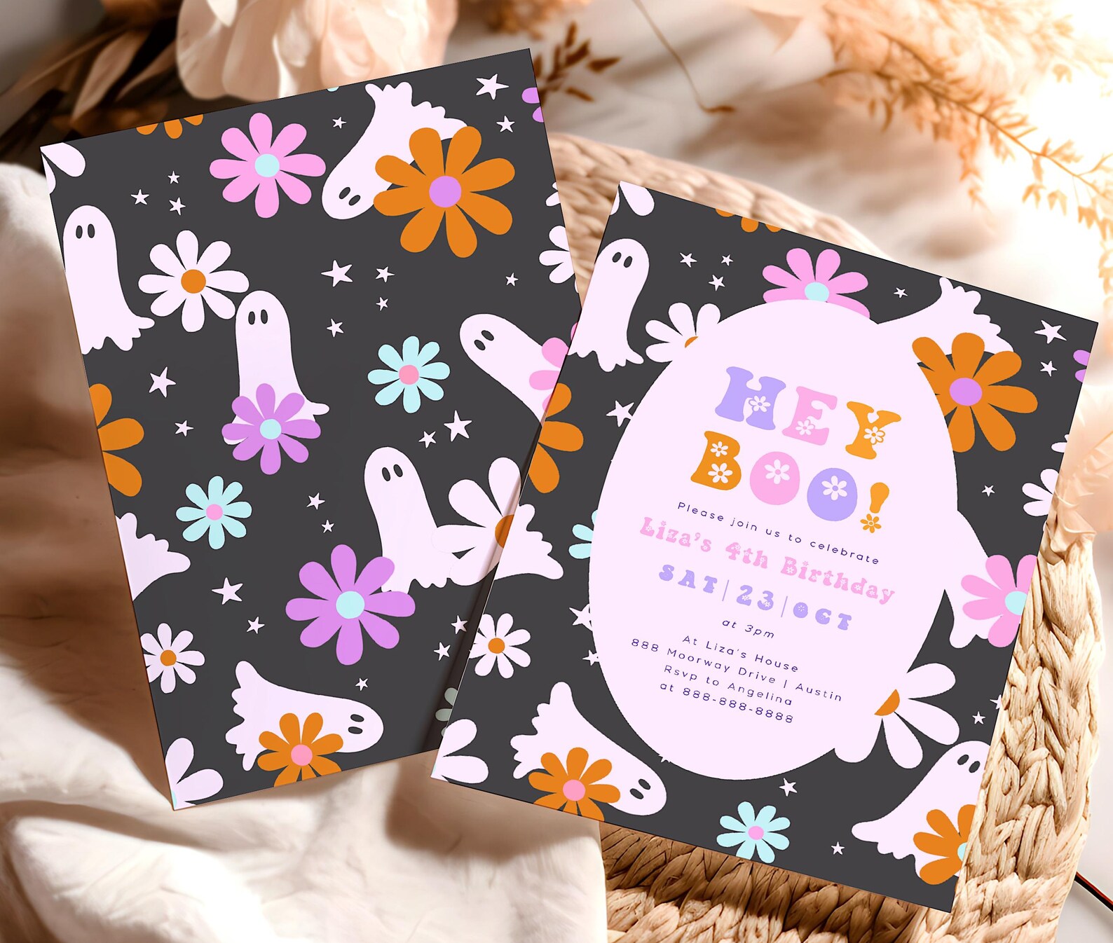 Halloween Hey Boo Birthday Invitation Template Halloween Costume Theme ...