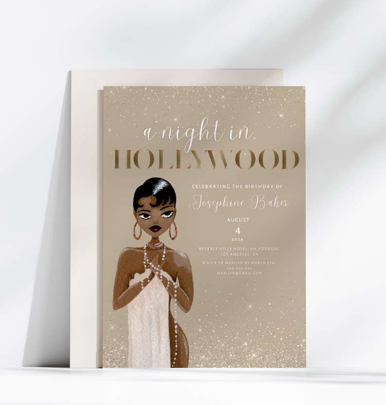 A Night in Hollywood Birthday Party Invite, Old Hollywood Glitter ...