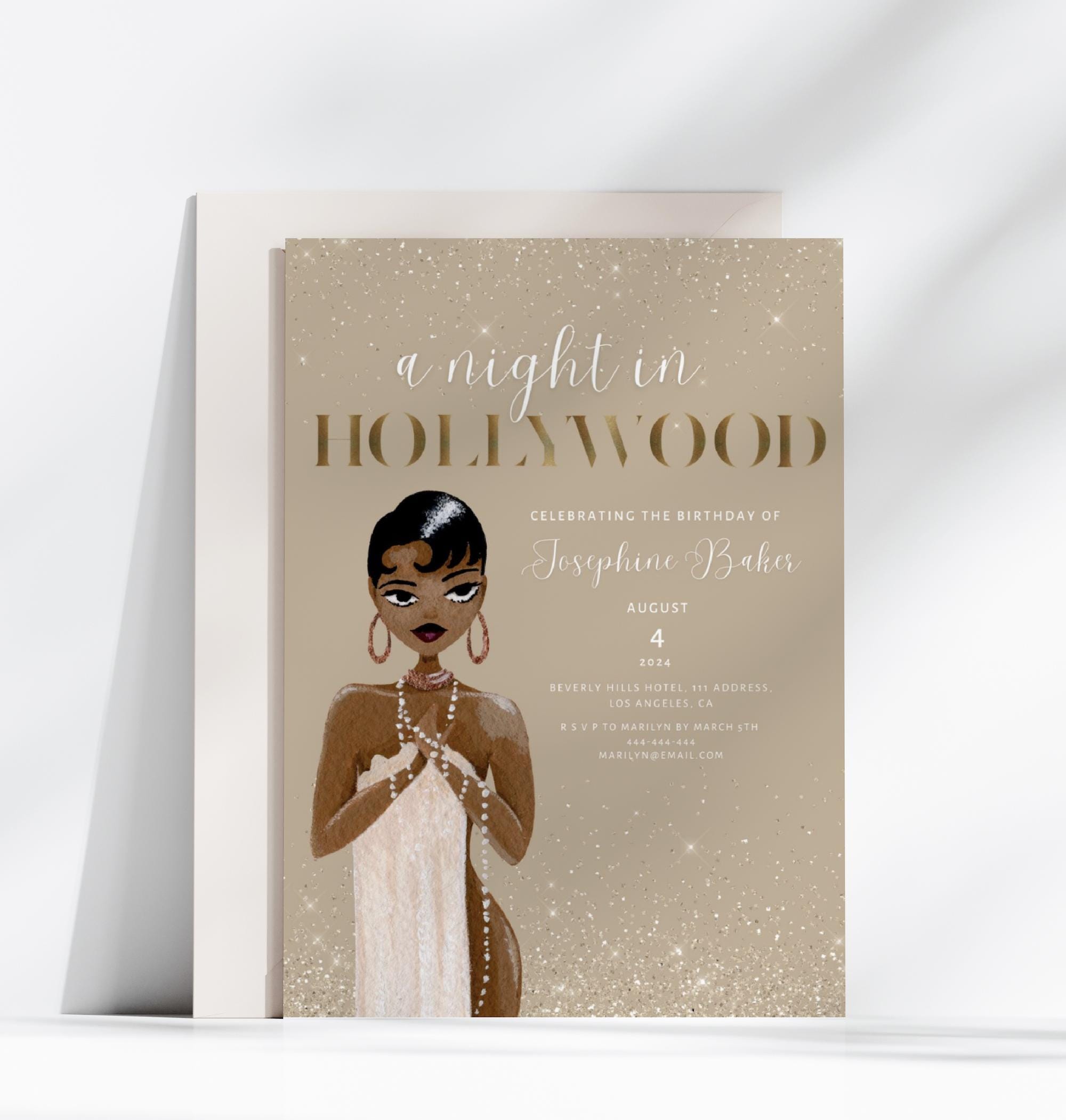A Night in Hollywood Birthday Party Invite, Old Hollywood Glitter ...