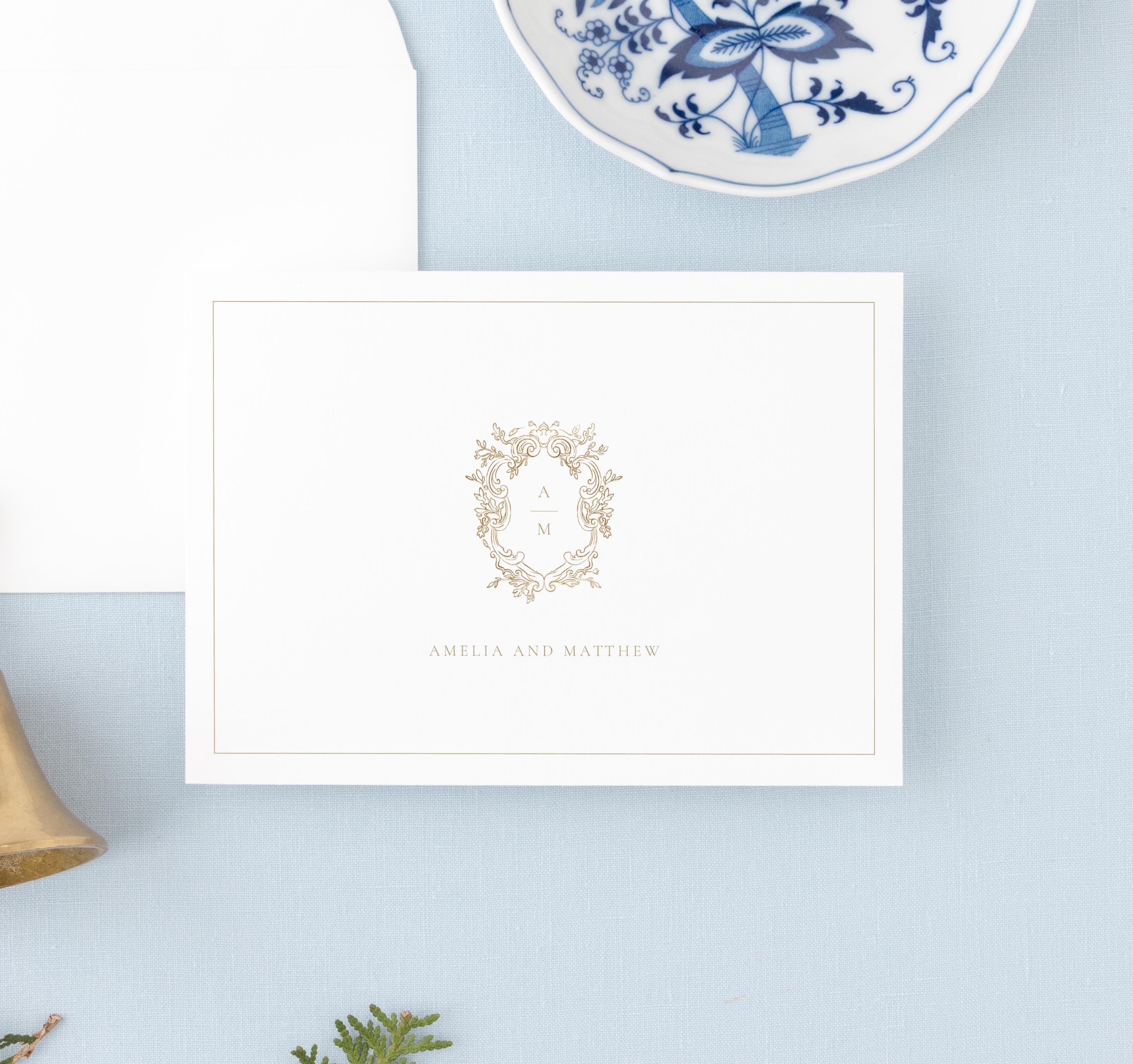 Editable Gold Monogram Crest Wedding Thank You Custom Note Cards 7 X 5 ...