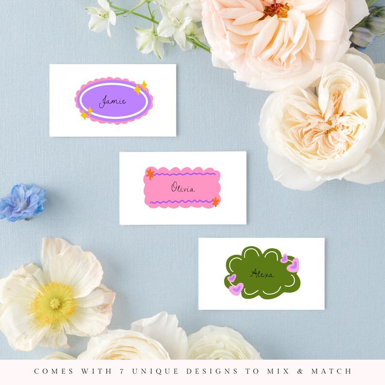 Place Name Cards Editable Modern Unique Whimsical Patterns Wedding ...