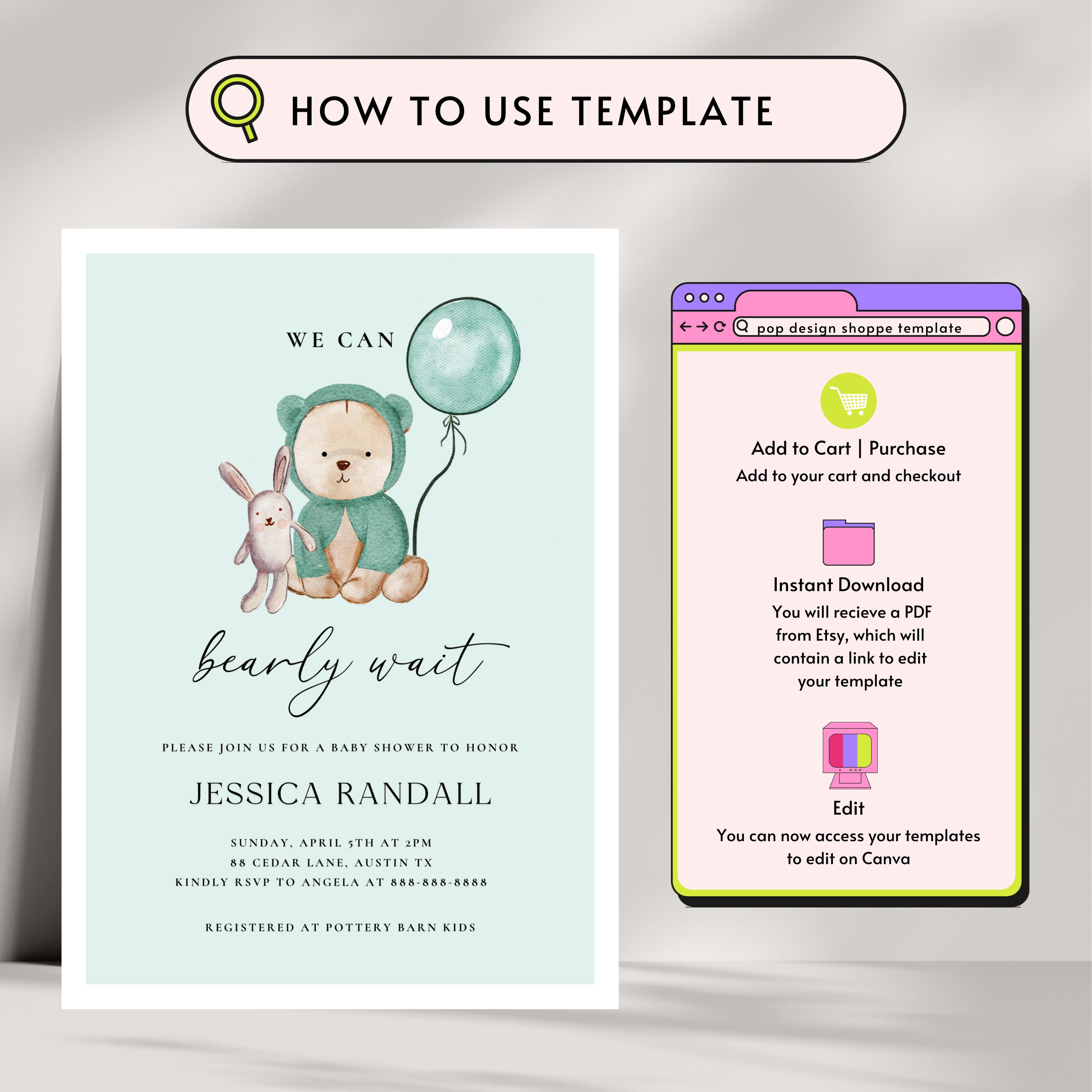 Bearly Wait Pistachio Baby Shower Boy Girl Teddy Balloon - Etsy