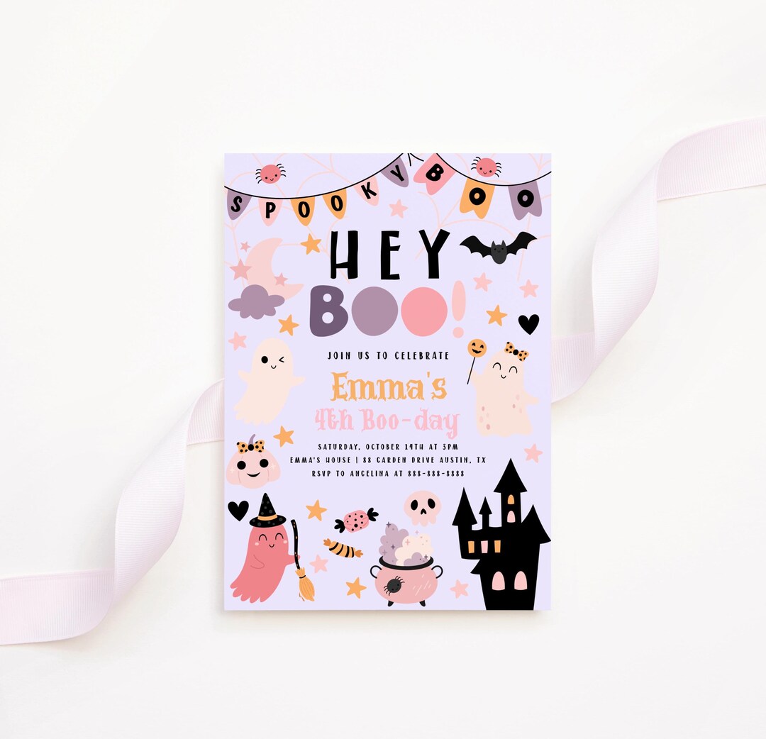 Halloween Hey Boo Birthday Invitation Template Halloween Costume Theme ...