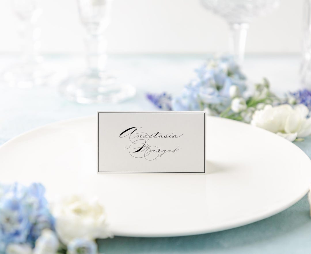 Editable ONYX Black & White Script Minimal Frame Wedding Place Name ...