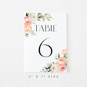 Editable Modern Blush Peach Floral Table Number Template Roses Flowers ...