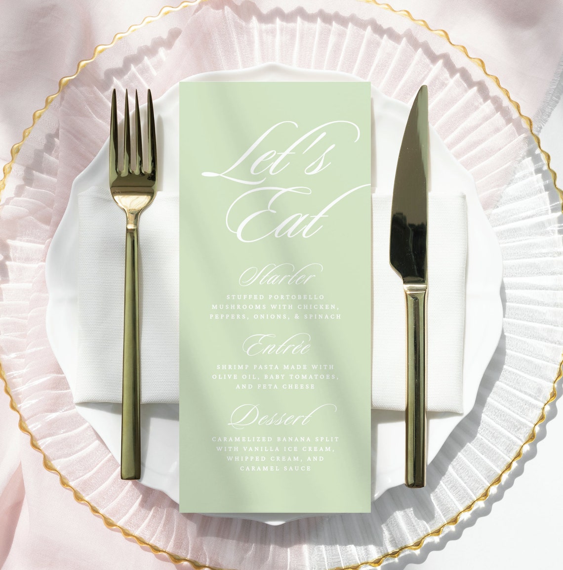 Editable Green Let's Eat Menu Event Menu Template Shabby Chic Floral ...