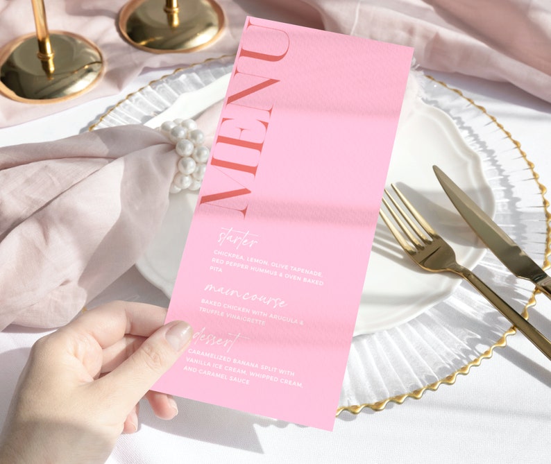 Editable Pink Modern Menu Template | Pink White Blush Striped Double ...