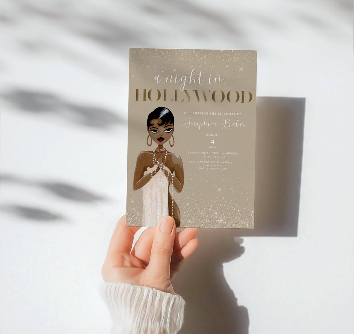 A Night in Hollywood Birthday Party Invite, Old Hollywood Glitter ...