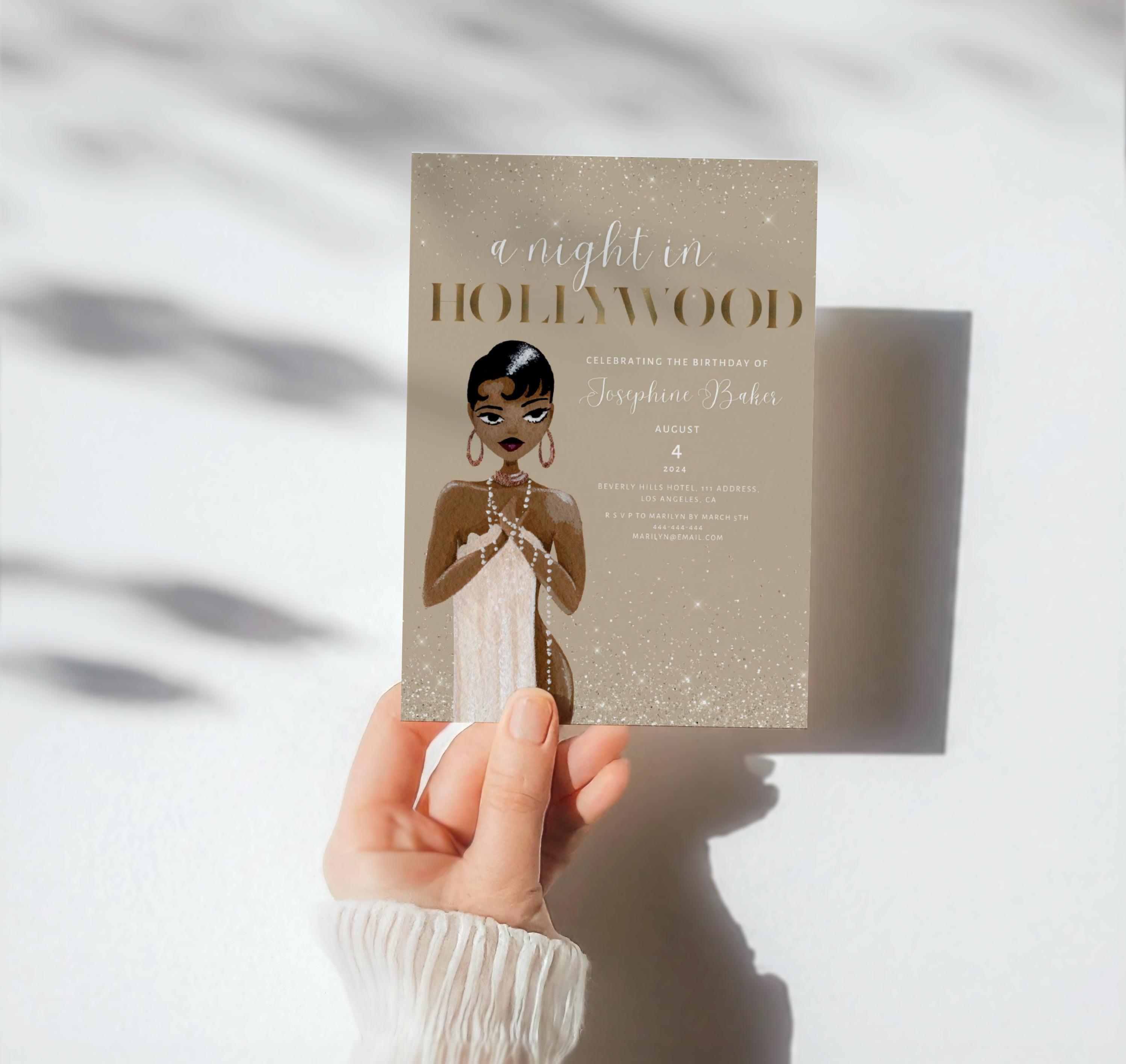 A Night in Hollywood Birthday Party Invite, Old Hollywood Glitter ...