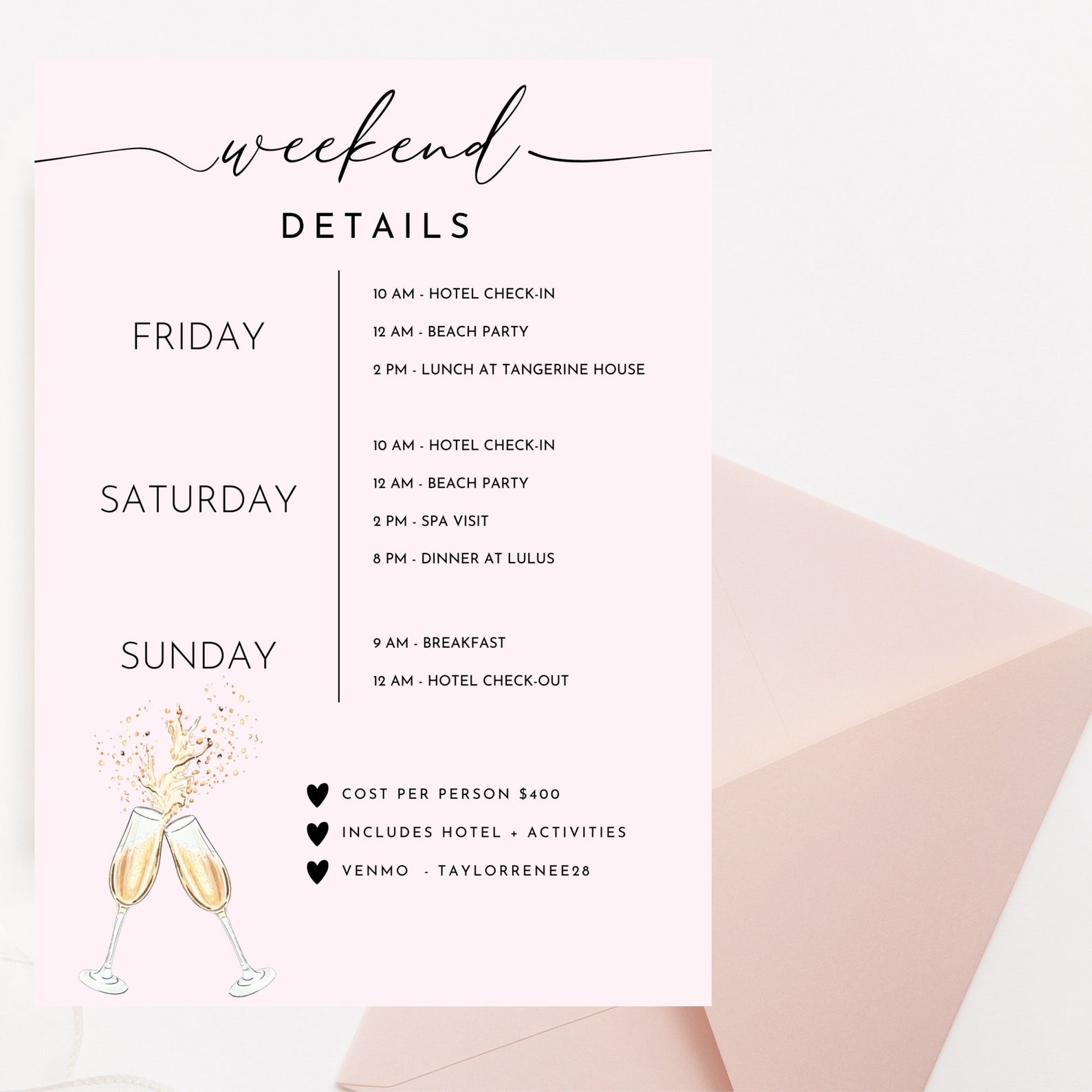 Tropical Getaway Bachelorette Party Invitation Template - Etsy