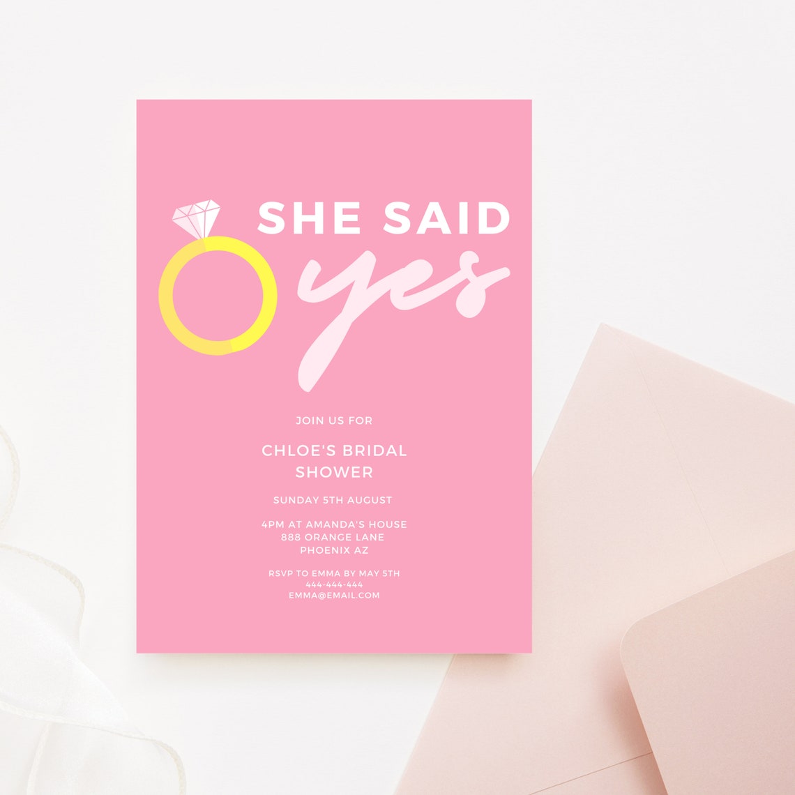 She Said Yes Bridal Shower Invitation Engagement Ring Pink - Etsy