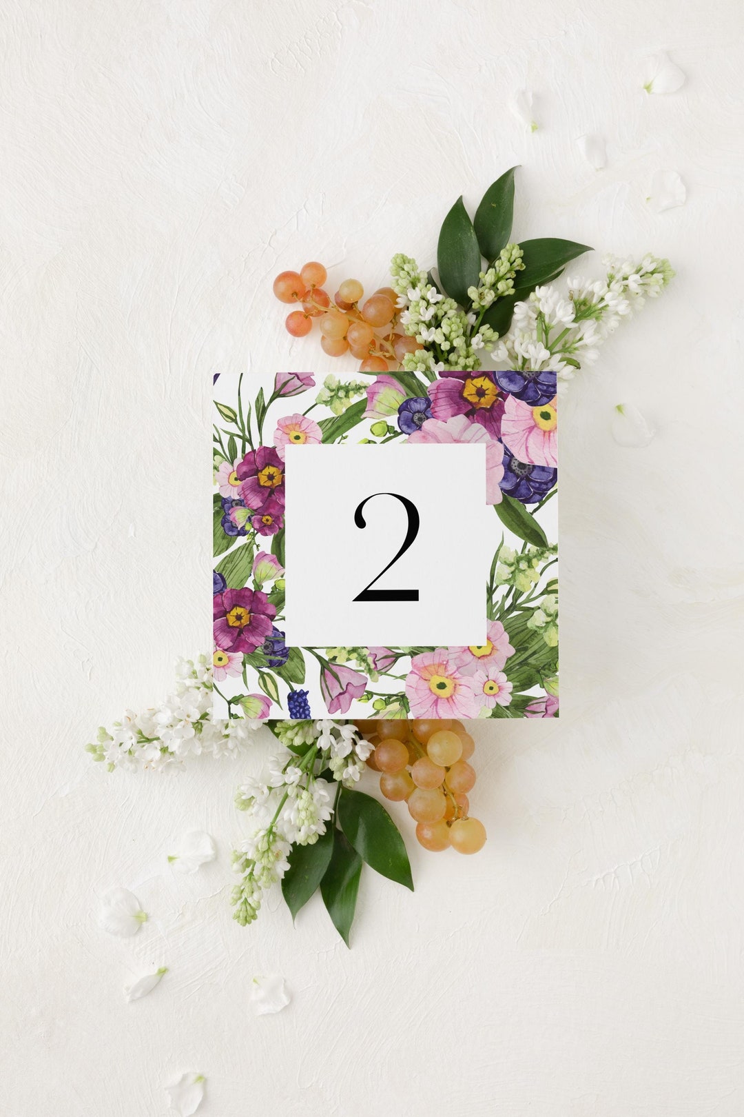 Editable Lilac Lilies Wisteria Watercolor Floral Frame Flowers Table ...