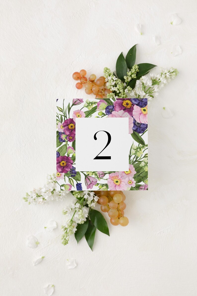 Editable Lilac Lilies Wisteria Watercolor Floral Frame Flowers Table ...