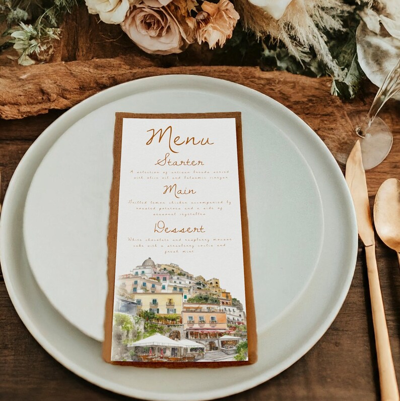 Editable Amalfi Coast Inspired Double Sided Italian Town Wedding Event ...