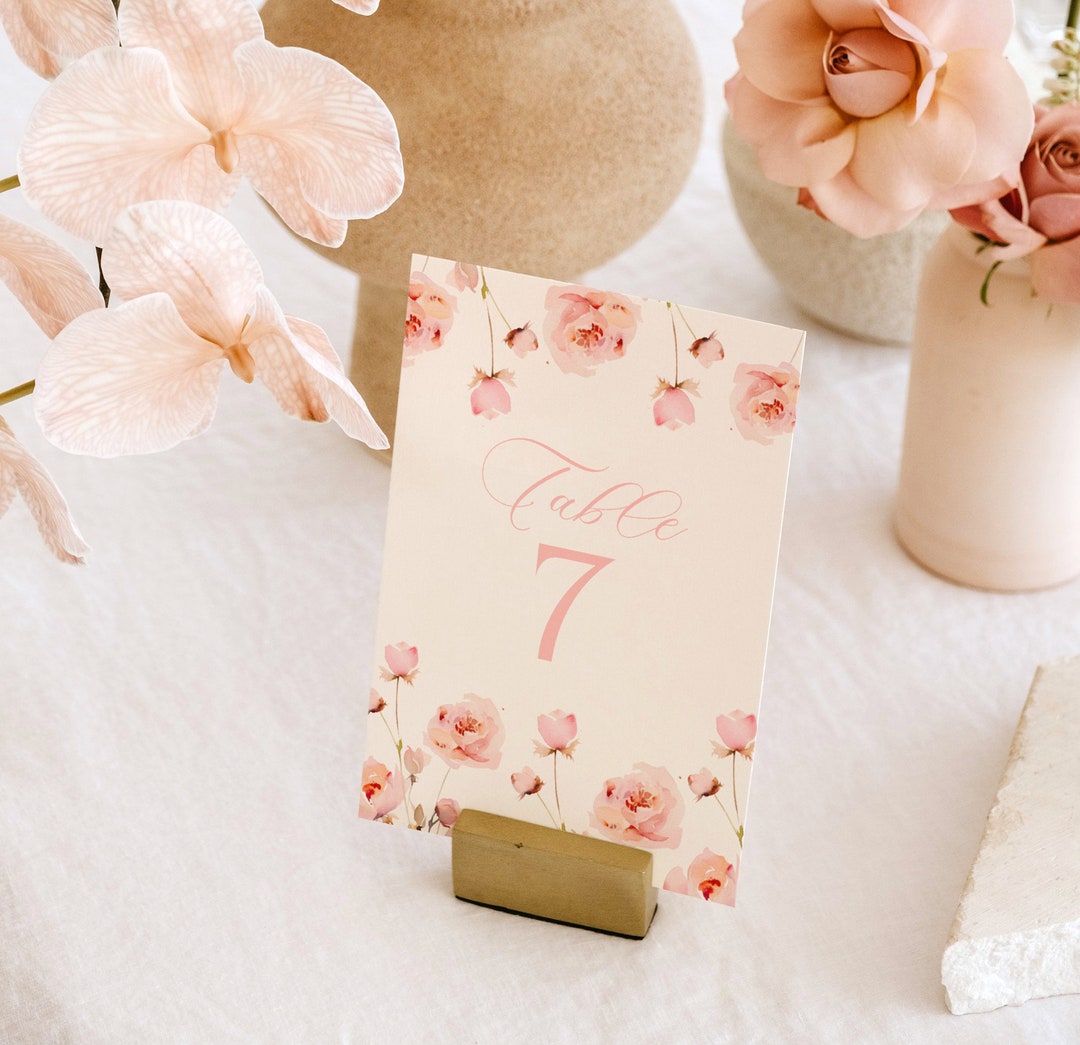 Editable Modern Floral Rose Border Table Number Template Spring Flowers ...