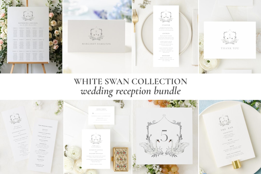 Editable Swans Crest Wedding Signs | Wedding Reception Template Bundle ...
