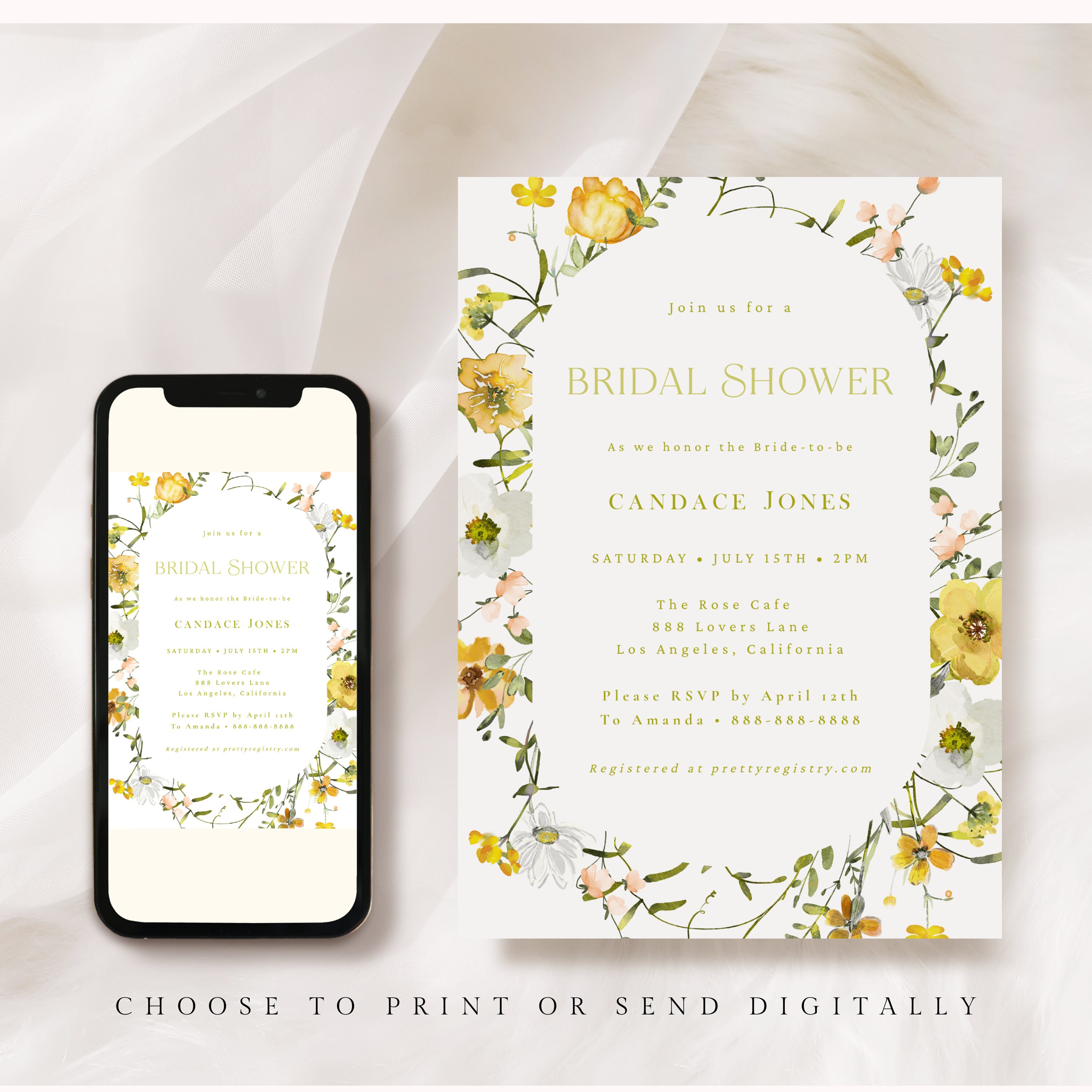 Editable Floral Border Bridal Shower Invitation Template Yellow Green ...