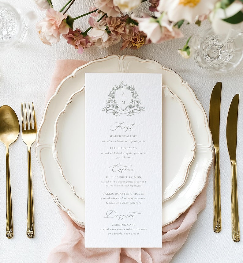 Editable Sage Green Floral Crest Monogram Wedding Template Initial ...