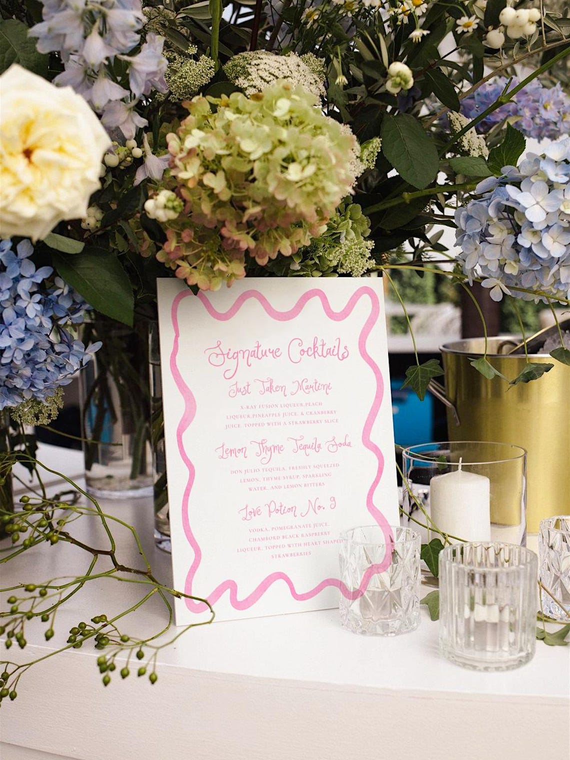 Editable Signature Drinks Bar Sign Pink Wavy Squiggle 5x7, 8x10 ...