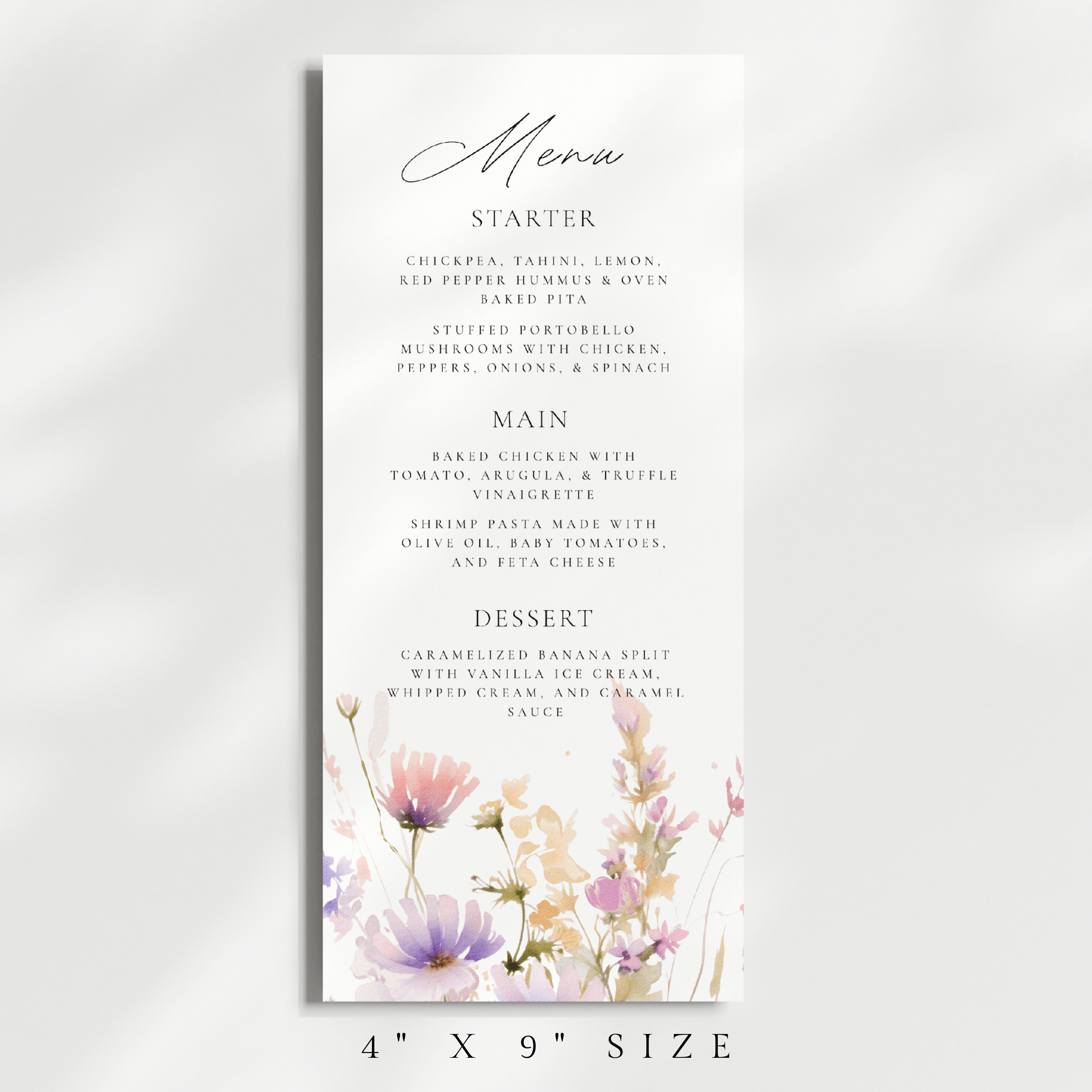 Editable Lavender Watercolor Wildflower Floral Menu Event Menu Template ...